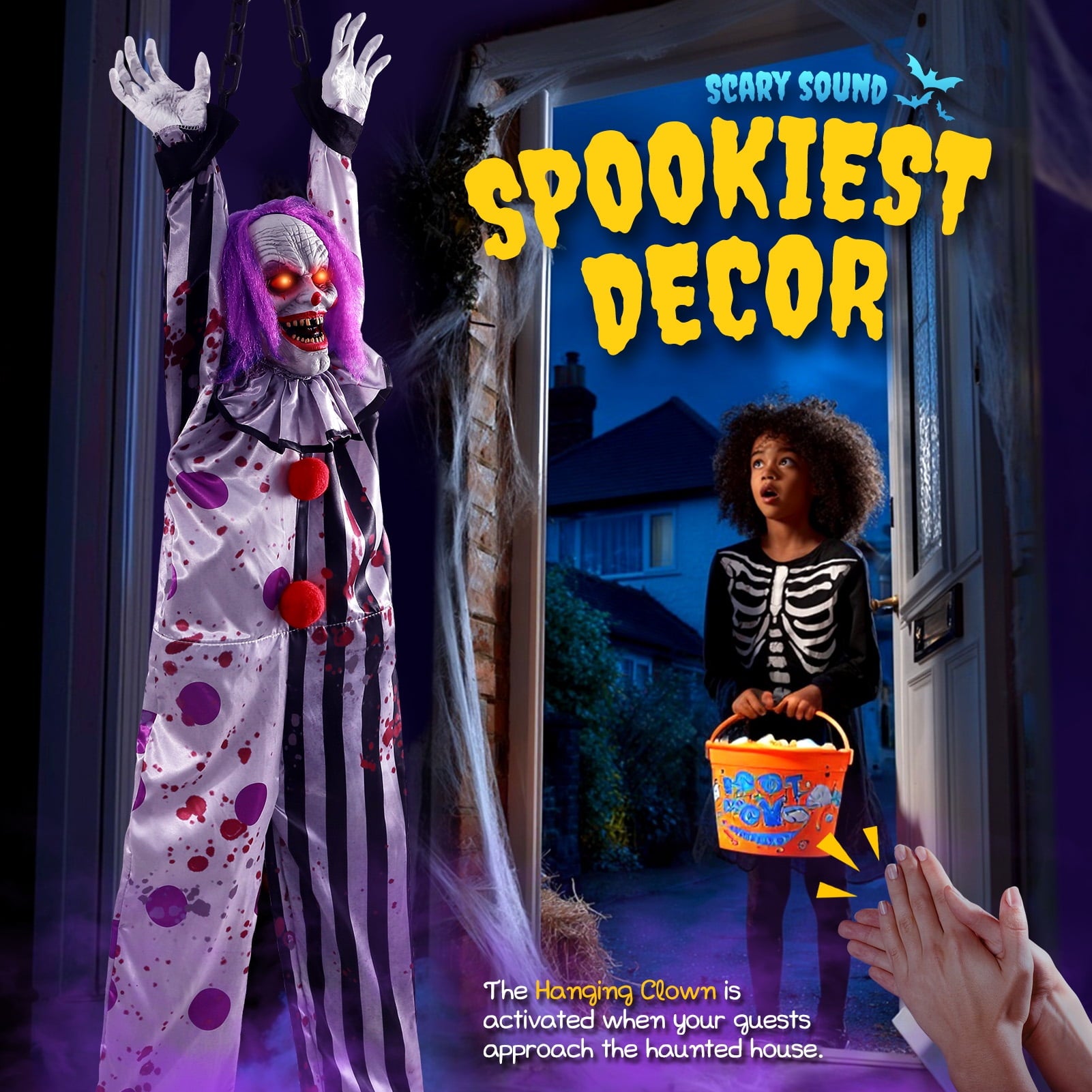 Ayieyill 59in Halloween Animatronics, Hanging Halloween Clown Sound S