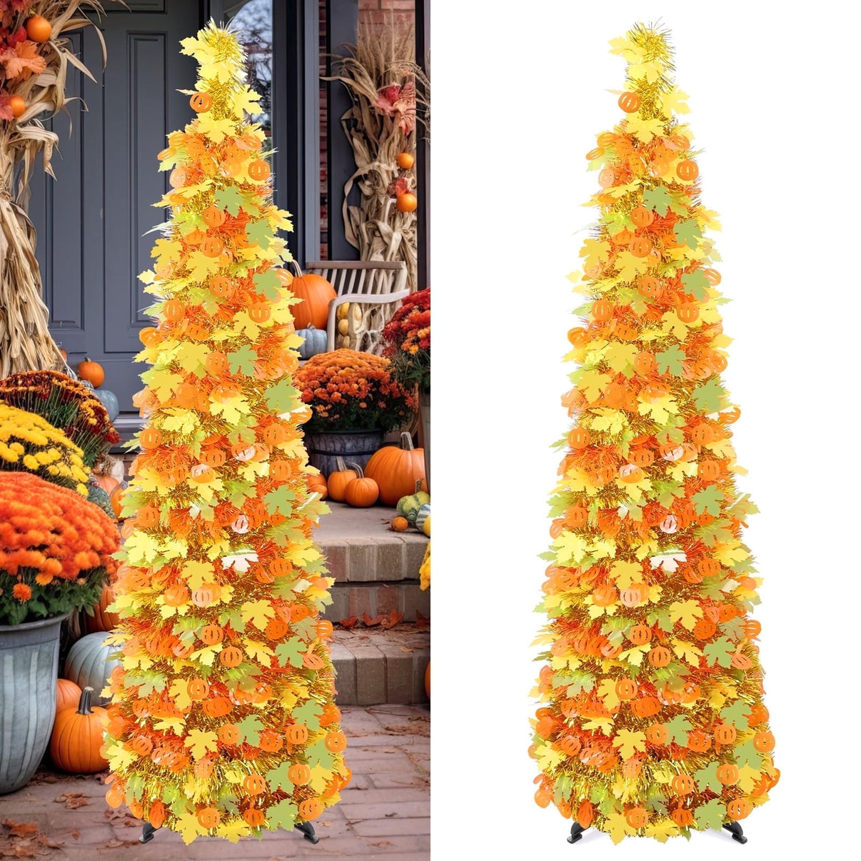 Ayieyill 5Ft Fall Tree Pop up Pencil Tree Collapsible Maple Tree for