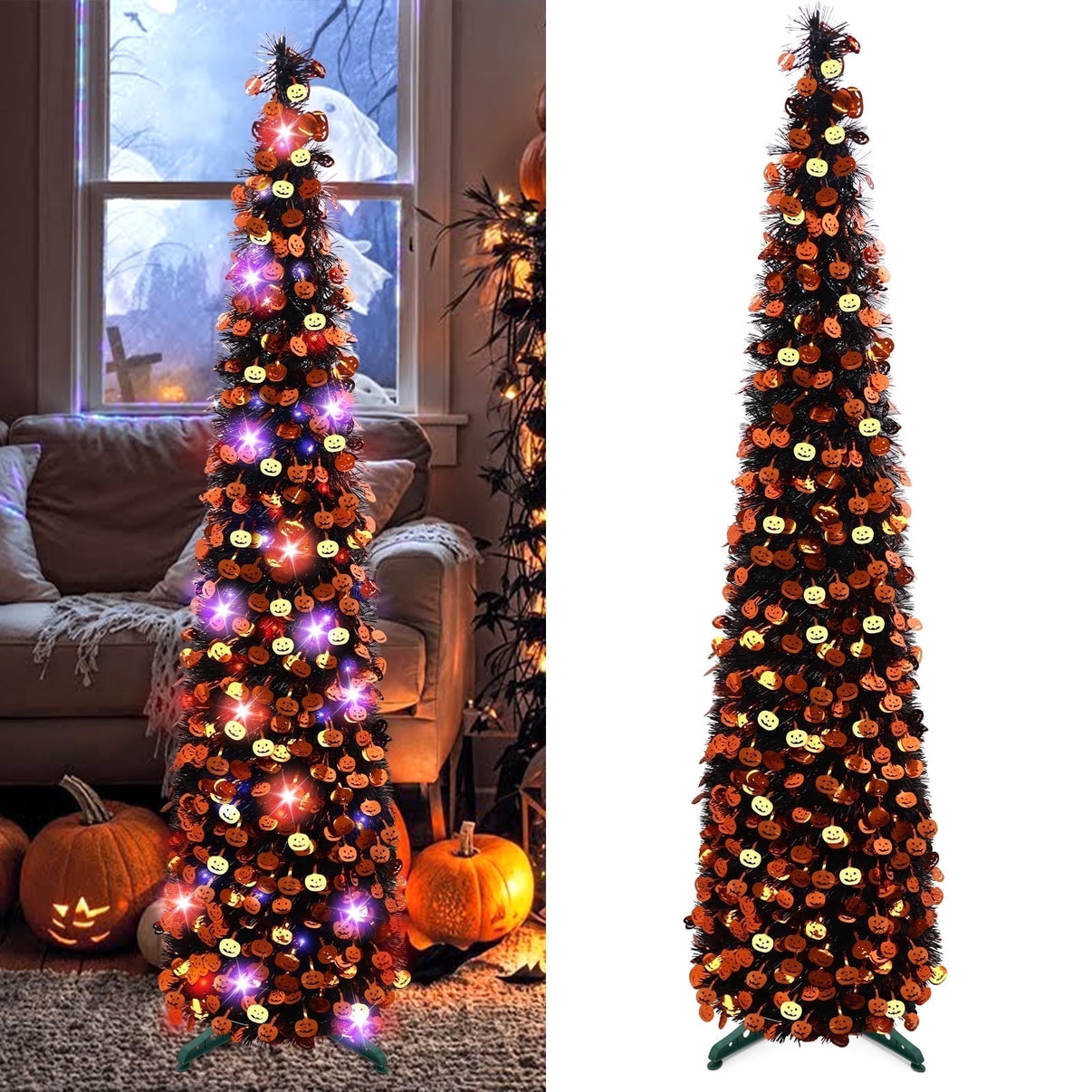 Ayieyill 5ft Halloween Tree Prelit, Pencil Pop up Tree with Light Hal