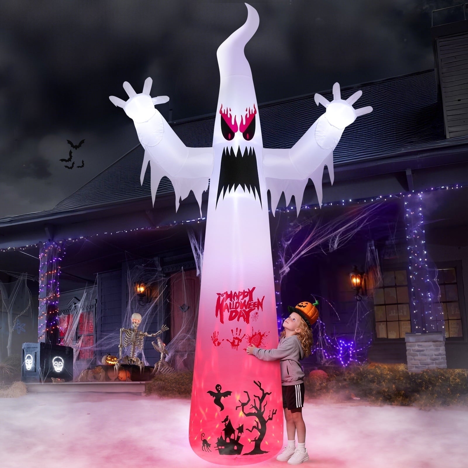 Ayieyill 10FT Halloween Inflatables Blow up LED Giant Red Ghost for O