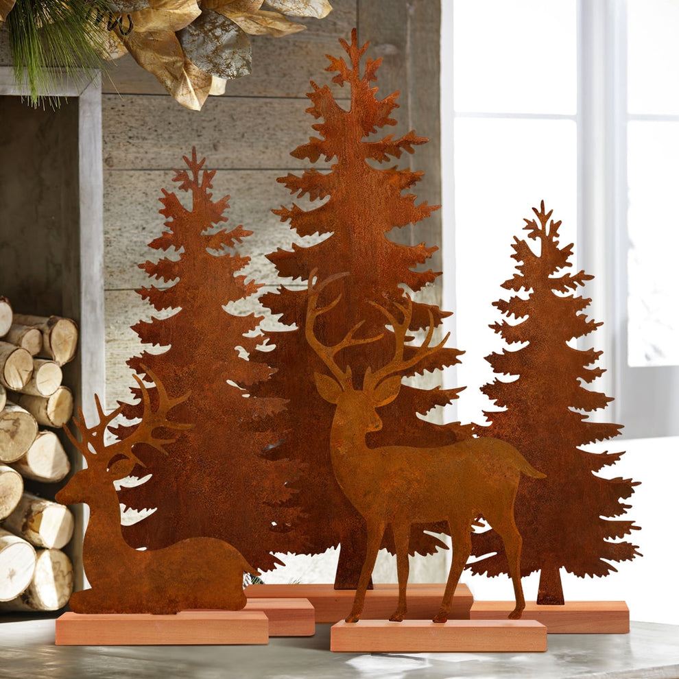 Ayieyill Christmas Tabletop Decor, 5pcs Tree and Reindeer Rustic Chri