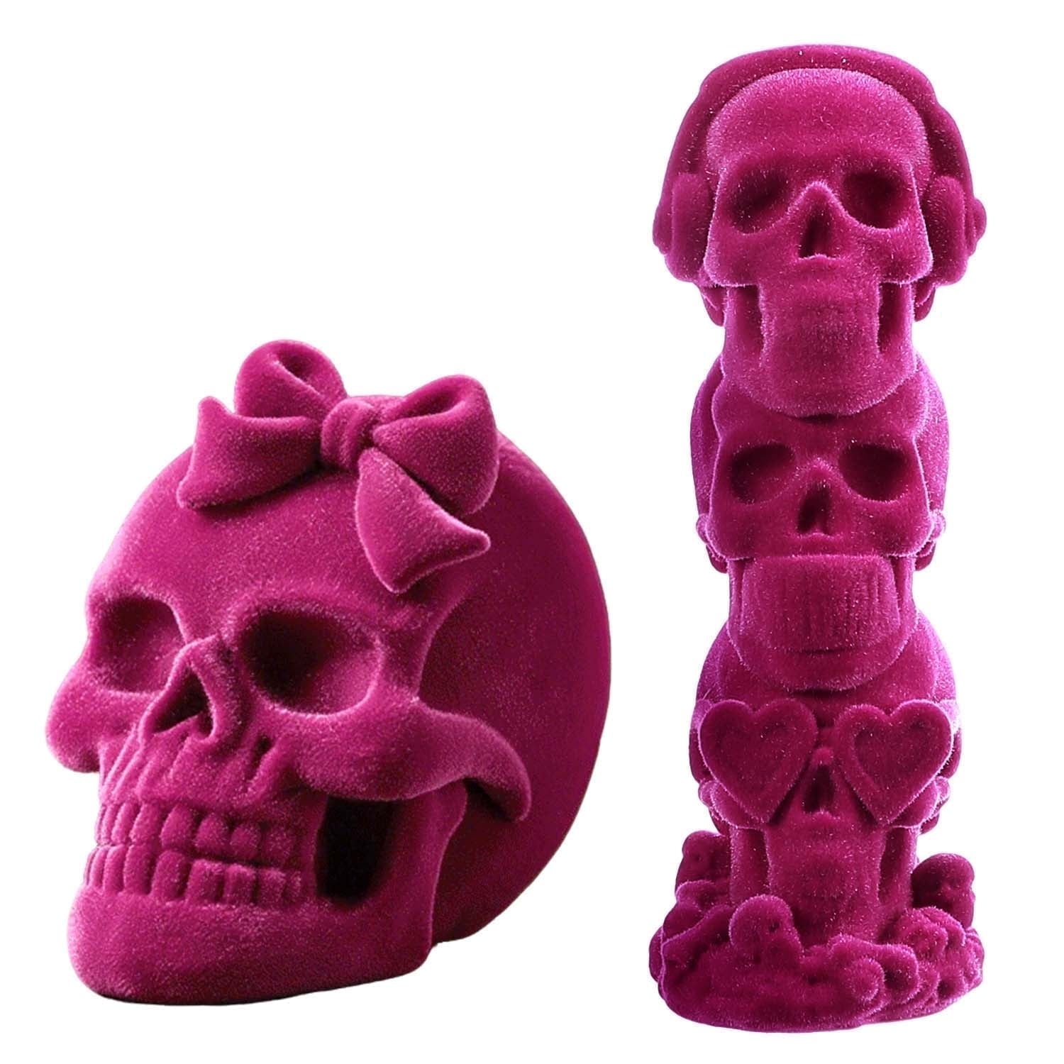 Ayieyill 2Pcs Purple Velvet Halloween Skulls for Decor, Stacked Skull